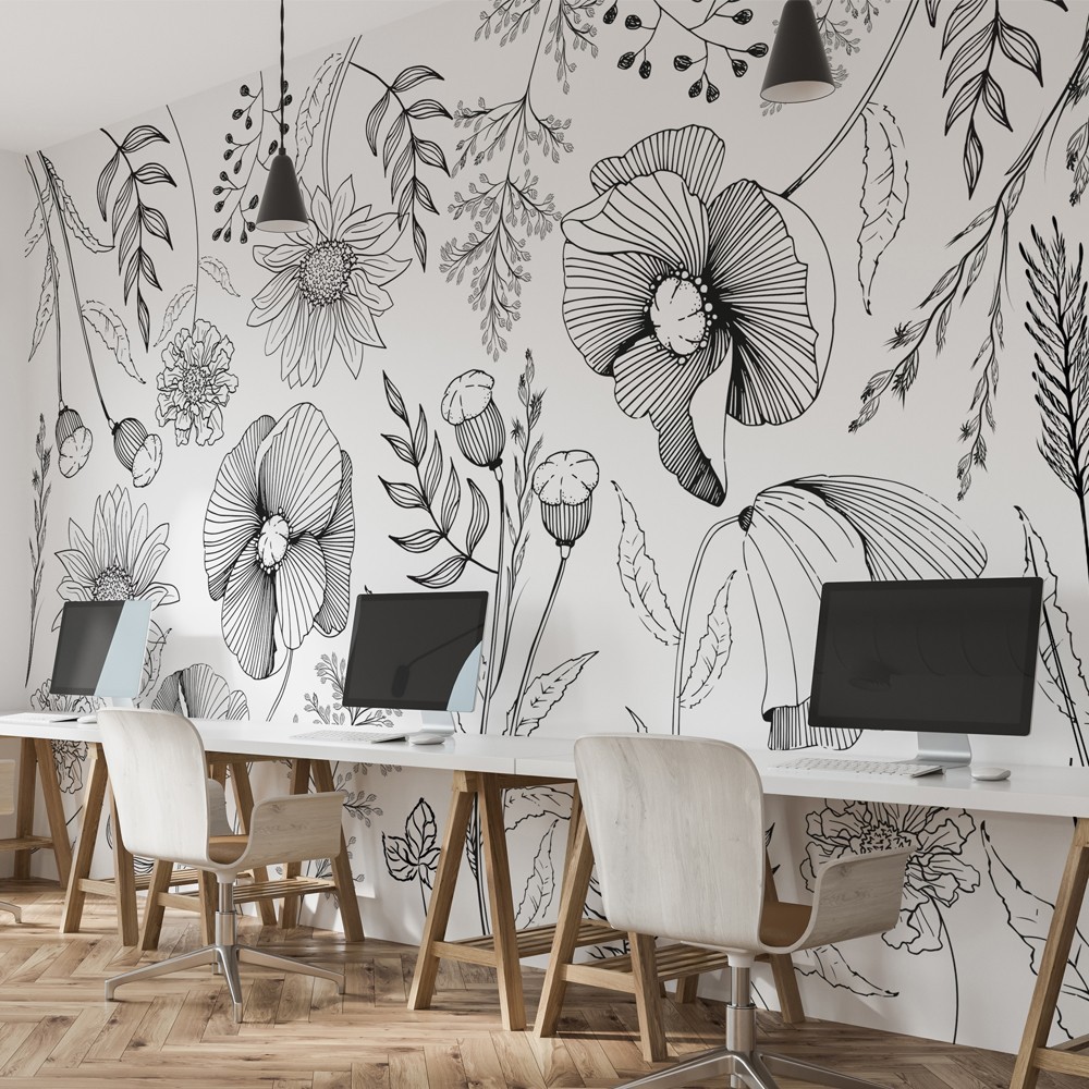Mural Autoadhesivo para pared Flores Ilustradas